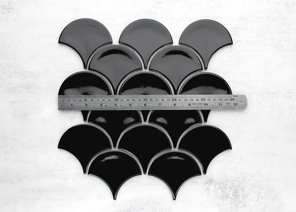 Black Gloss Fish Scale Mosaic Tile - Mosaic Mode