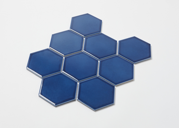 Prussian Blue Gloss Large Hexagon Mosaic Tile - Mosaic Mode